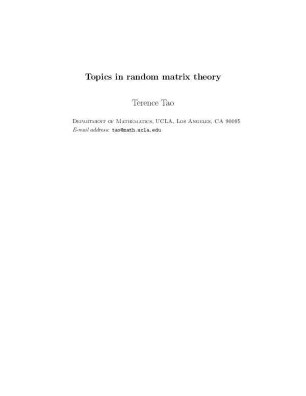 (PDF) Topics in Random Matrix Theory