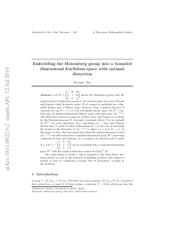 Pdf Embedding The Heisenberg Group Into A Bounded Dimensional
