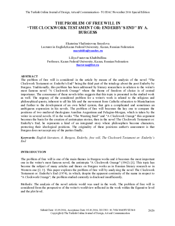 (PDF) The Problem of Free Will in “The Clockwork Testament Or: Enderby ...
