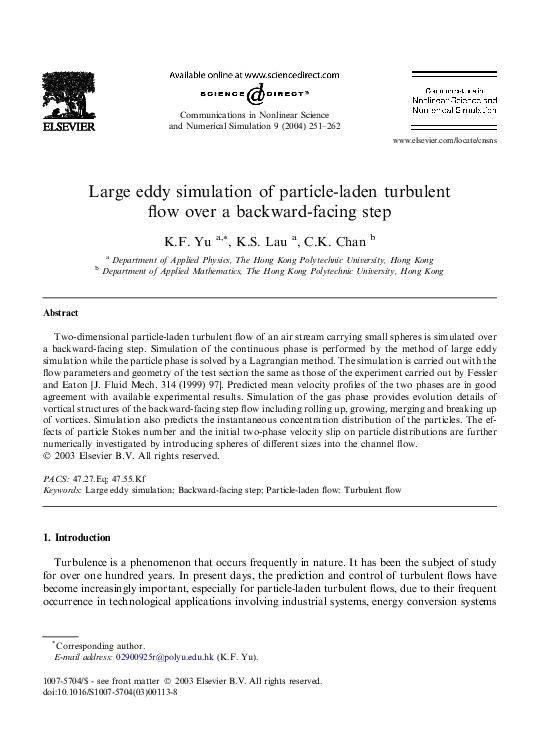 (PDF) Large eddy simulation of particle-laden turbulent flow over a ...