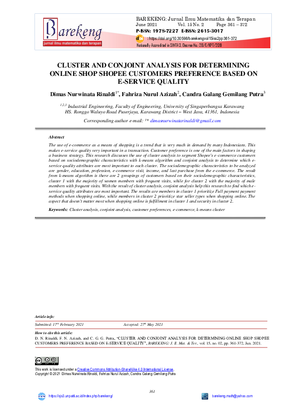 (PDF) Cluster and Conjoint Analysis for Determining Online Shop Shopee Customers Preference ...