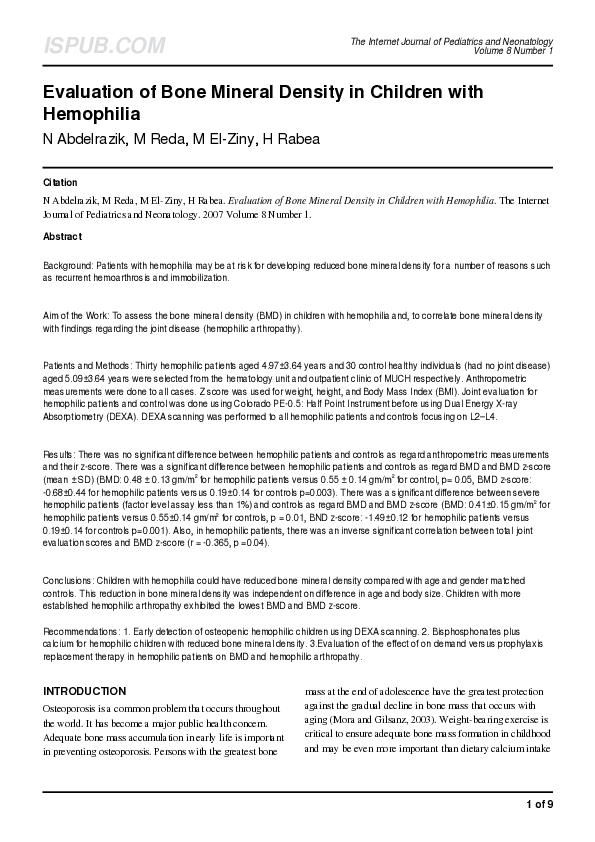 (PDF) O10 Evaluation of bone mineral density in children with ...