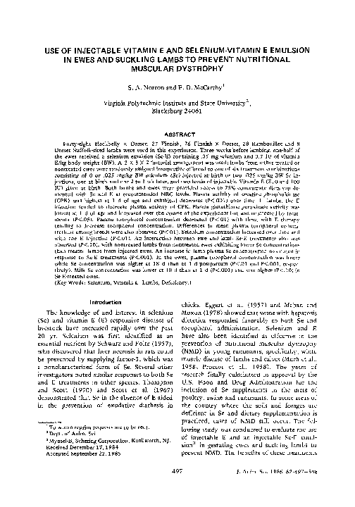 Pdf Use Of Injectable Vitamin E And Selenium Vitamin E Emulsion In Ewes And Suckling Lambs To