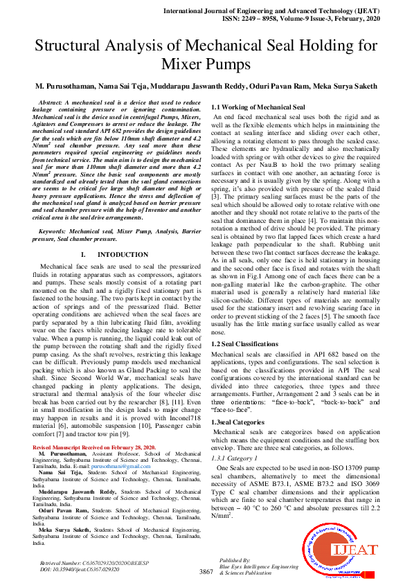 (PDF) Structural Analysis of Mechanical Seal Holding for Mixer Pumps