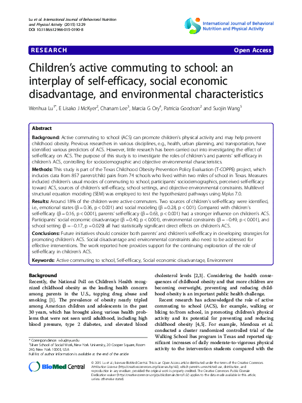 (PDF) Children’s active commuting to school: an interplay of self ...