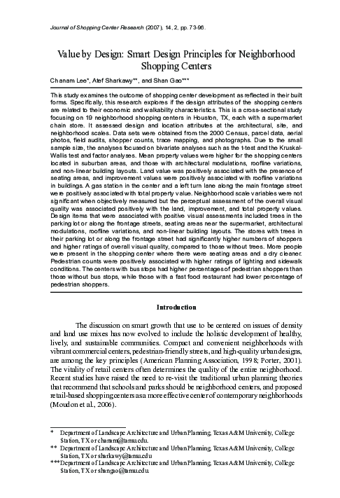 (PDF) Value by Design: Smart Design Principles for Neighborhood Shopping Centers
