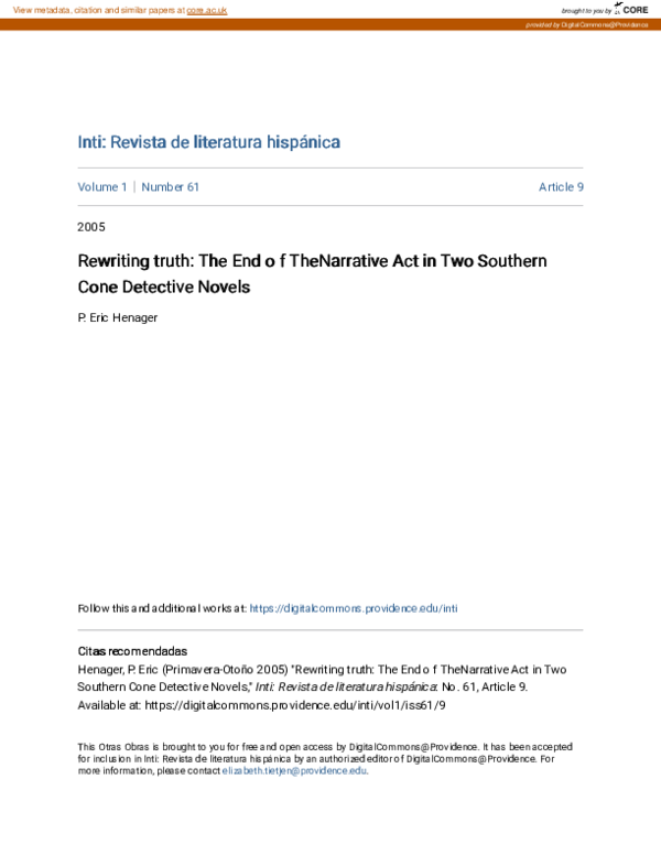 (PDF) Rewriting truth: The End o f TheNarrative Act in Two Southern ...