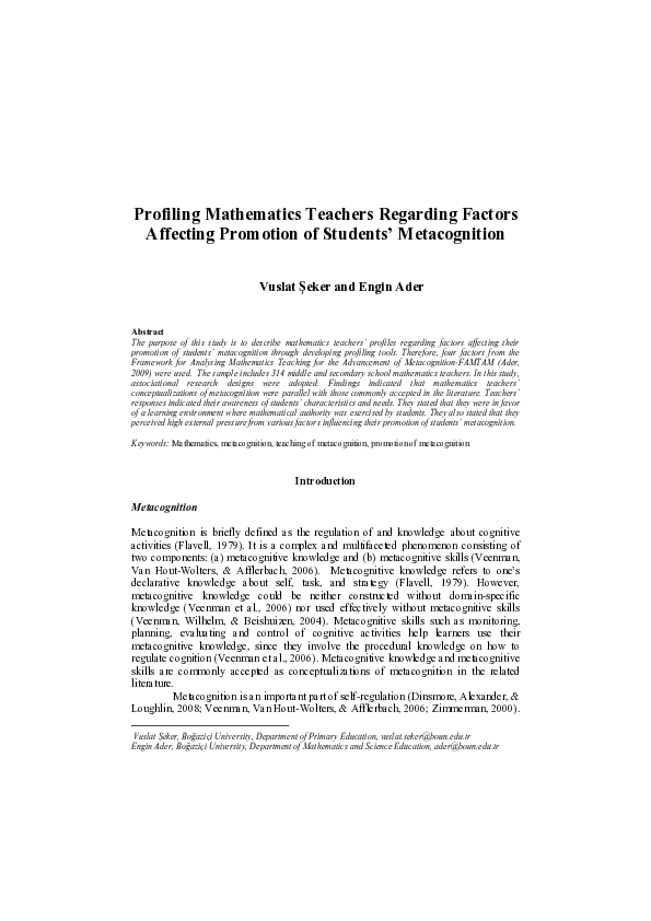 (PDF) Profiling Mathematics Teachers Regarding Factors Affecting ...