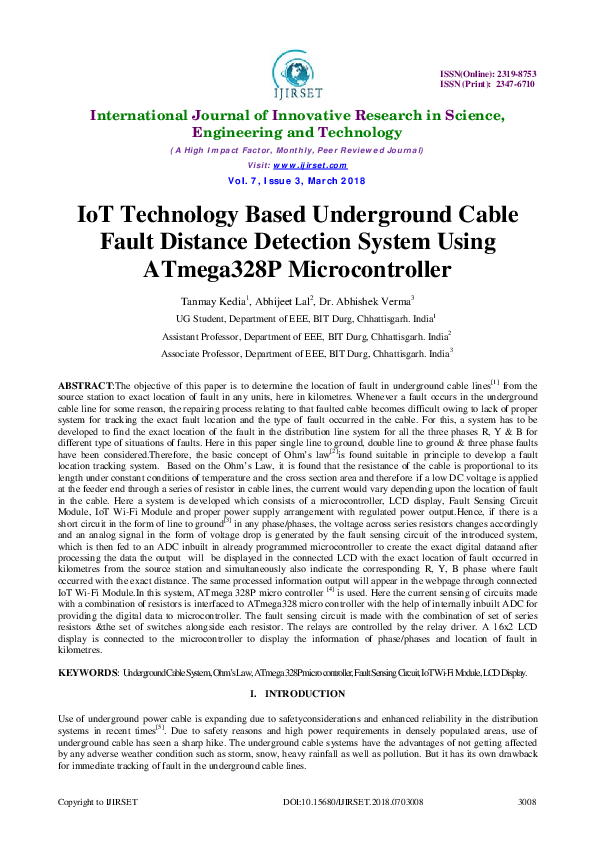 Pdf Iot Technology Based Underground Cable Fault Distance Detection System Using Atmega328p