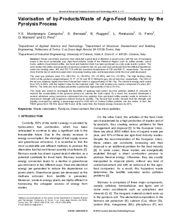 (PDF) Valorisation of by-Products/Waste of Agro-Food Industry by the Pyrolysis Process