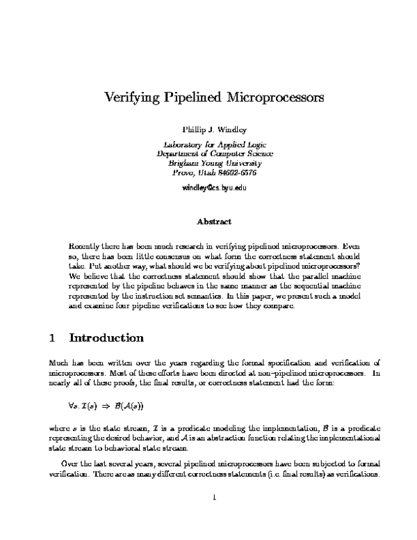 (PDF) Verifying pipelined microprocessors
