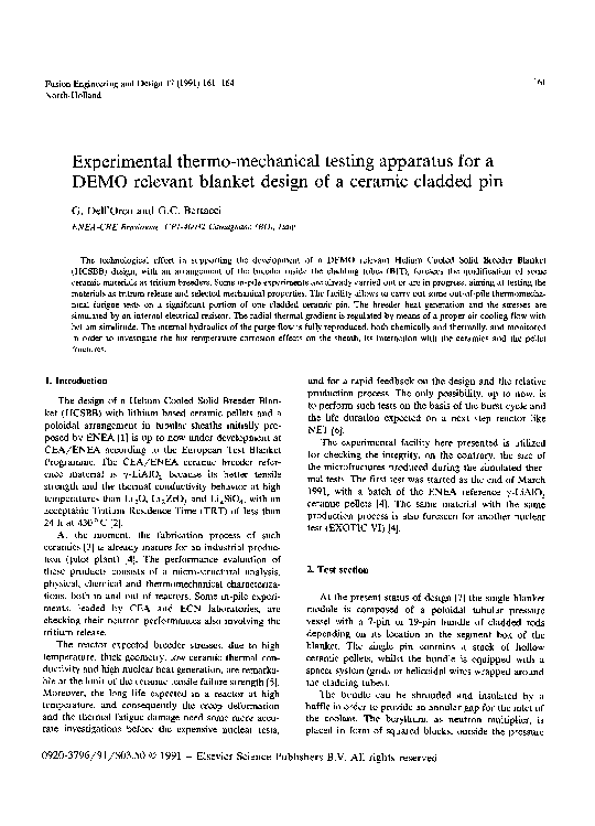 (PDF) Experimental thermo-mechanical testing apparatus for a DEMO ...