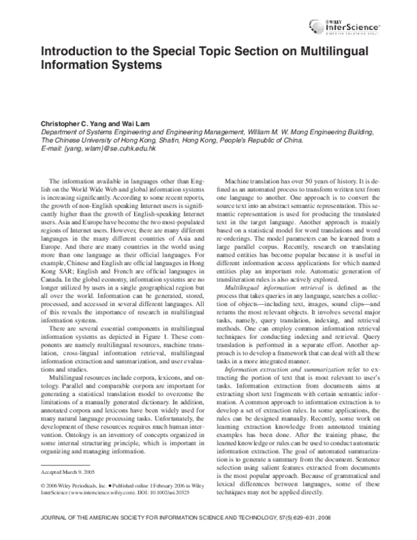 (PDF) Introduction to the special topic section on multilingual ...