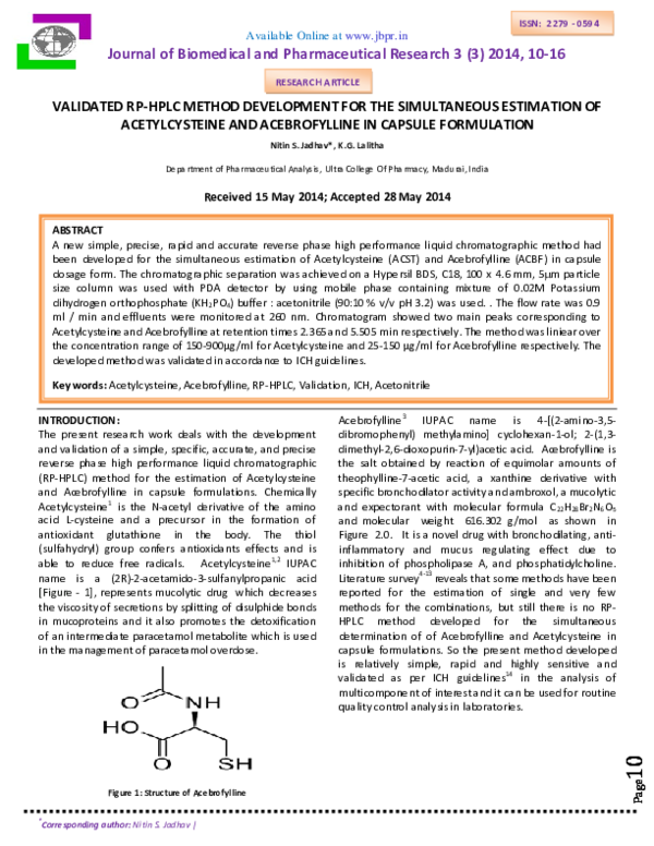 (PDF) Validated RP-HPLC Method Development for the Simultaneous Estimation of Acetylcysteine and ...