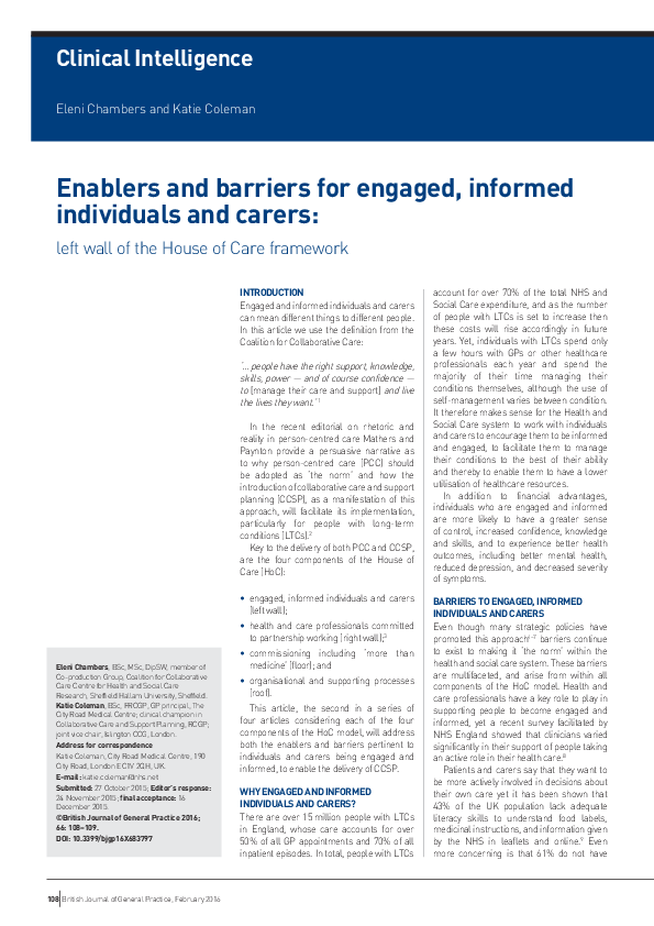 (PDF) Enablers and barriers for engaged, informed individuals and ...