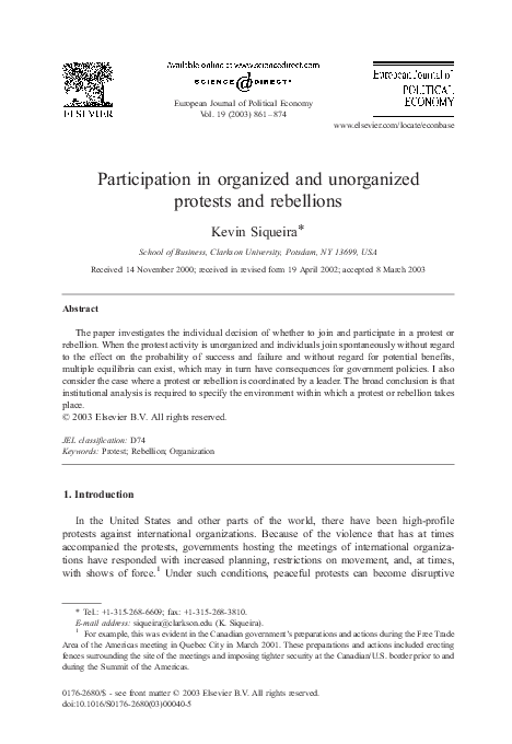 (PDF) Participation in organized and unorganized protests and rebellions