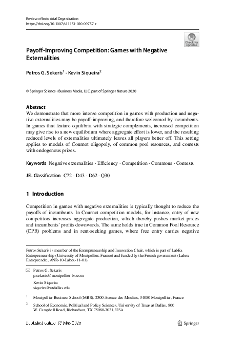 (PDF) Payoff-Improving Competition: Games with Negative Externalities