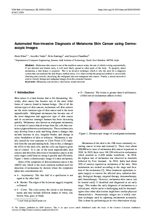 (PDF) Automated Non-invasive Diagnosis of Melanoma Skin Cancer using ...