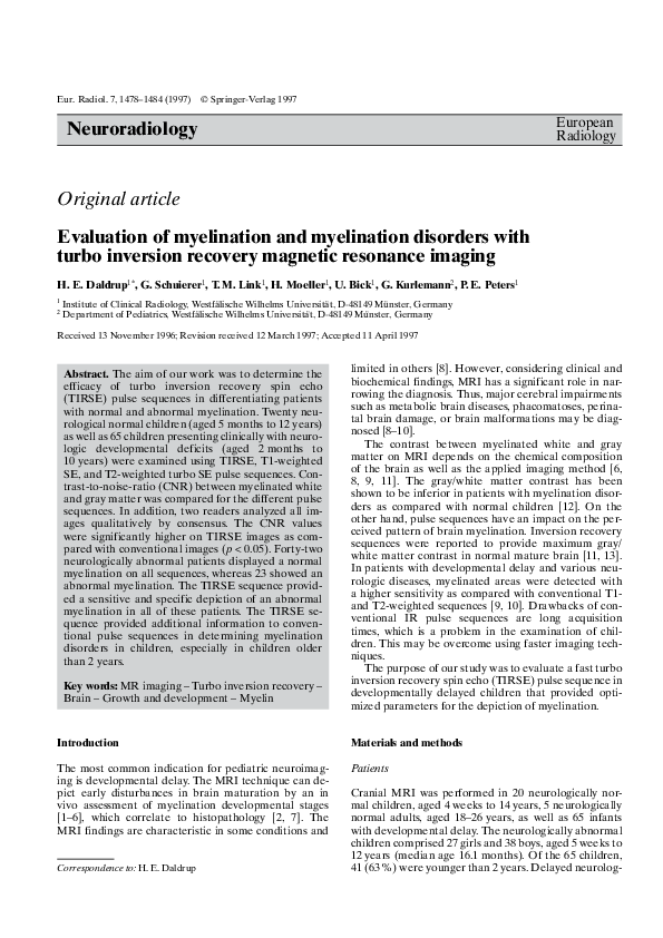 (PDF) Evaluation of myelination and myelination disorders with turbo ...
