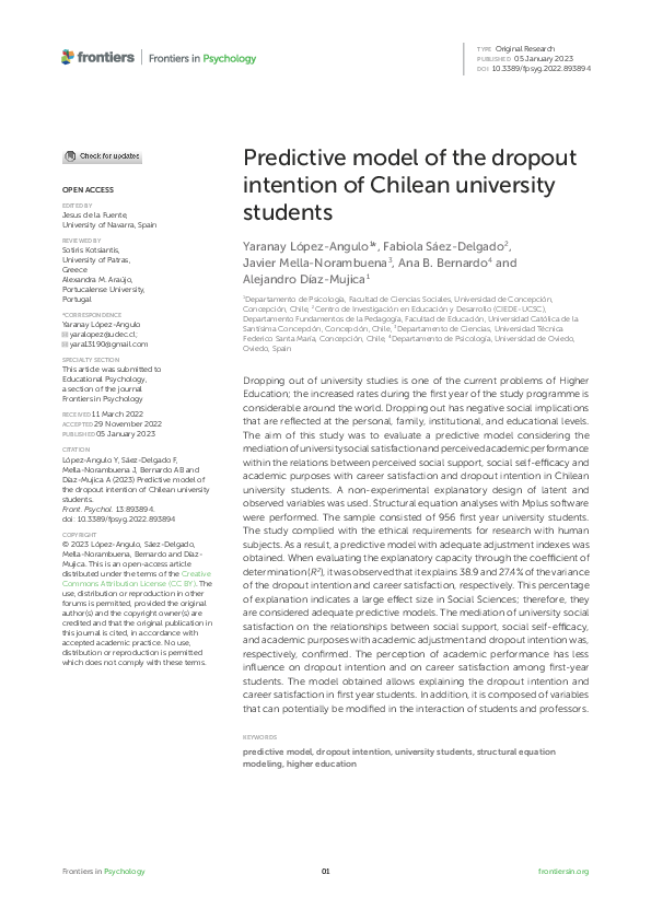 (PDF) Predictive model of the dropout intention of Chilean university ...