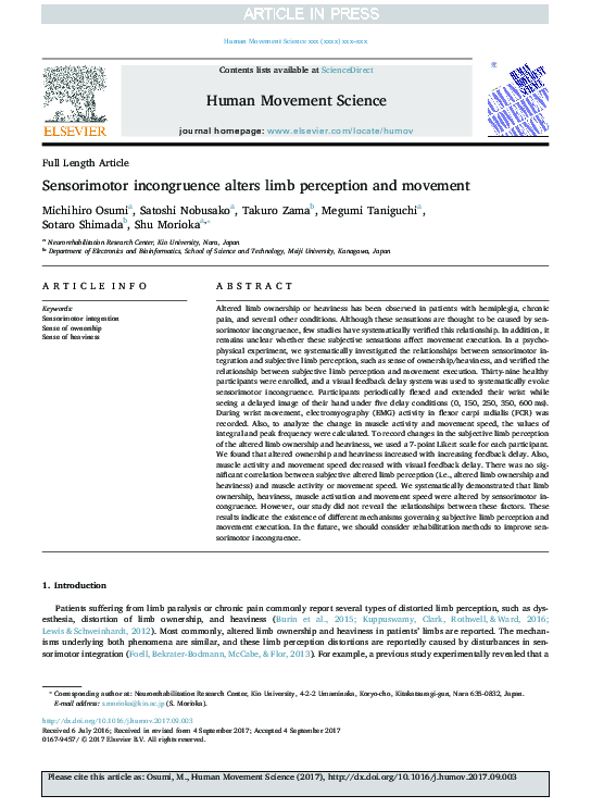 (PDF) Sensorimotor incongruence alters limb perception and movement