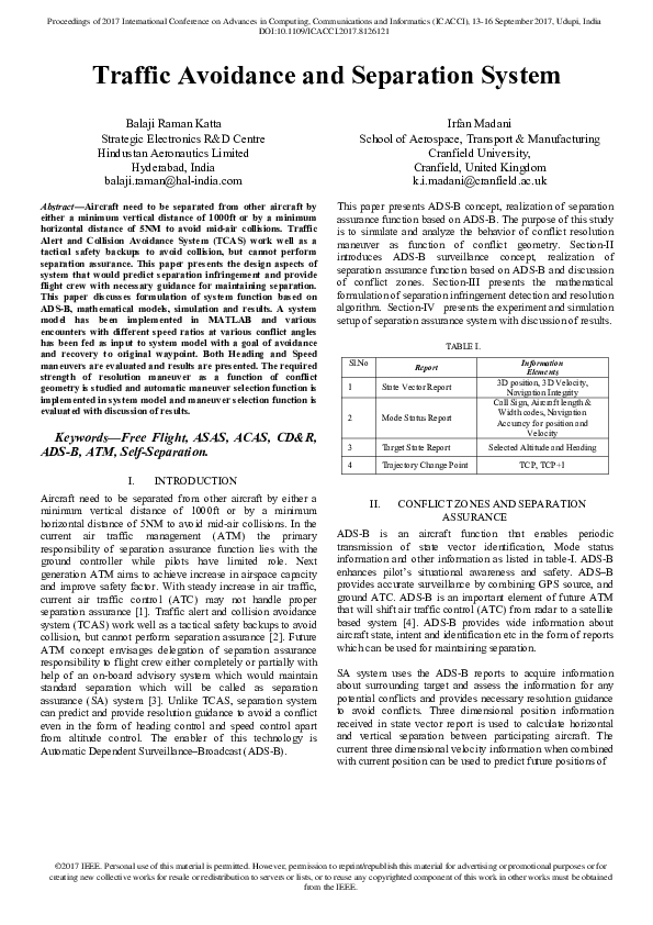 (PDF) Traffic avoidance and separation system