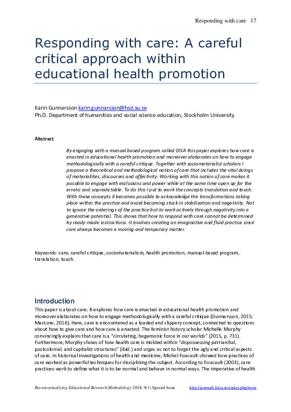 (PDF) Responding with care: A careful critical approach within ...