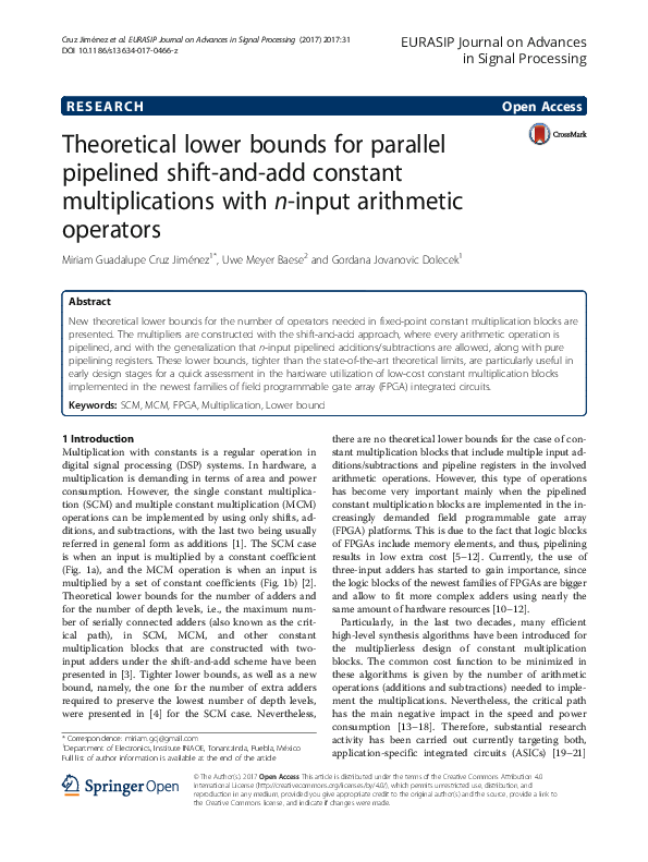 (PDF) Theoretical lower bounds for parallel pipelined shift-and-add constant multiplications ...