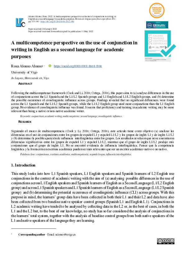 (PDF) A multicompetence perspective on the use of conjunction in writing in English as a second ...