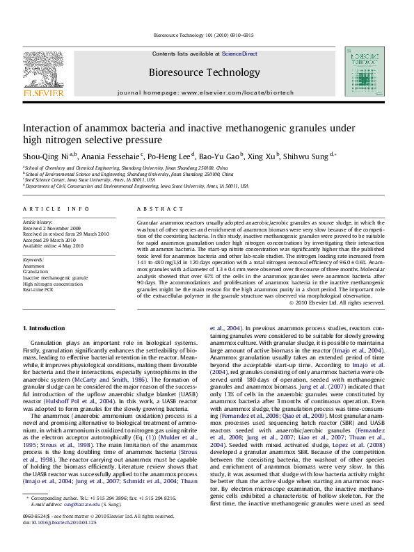 (PDF) Interaction of anammox bacteria and inactive methanogenic ...