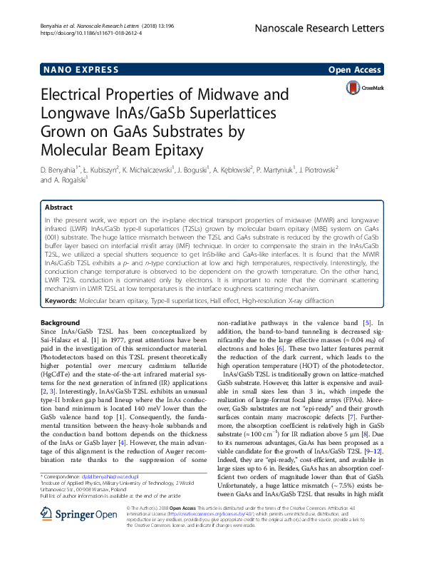 (PDF) Electrical Properties of Midwave and Longwave InAs/GaSb Superlattices Grown on GaAs ...