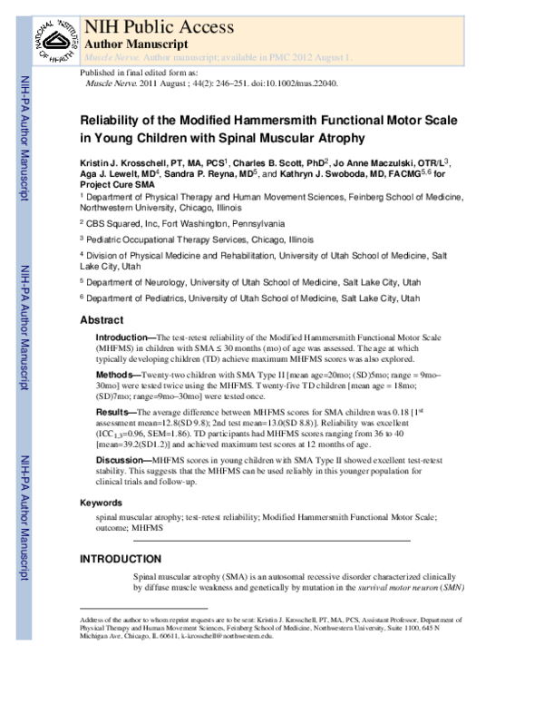 (PDF) Reliability of the modified hammersmith functional motor scale in ...