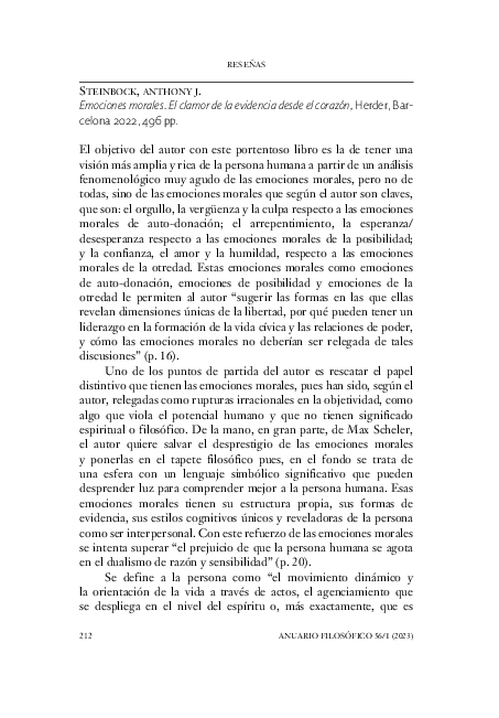 (PDF) STEINBOCK, ANTHONY J., Emociones morales. El clamor de la ...