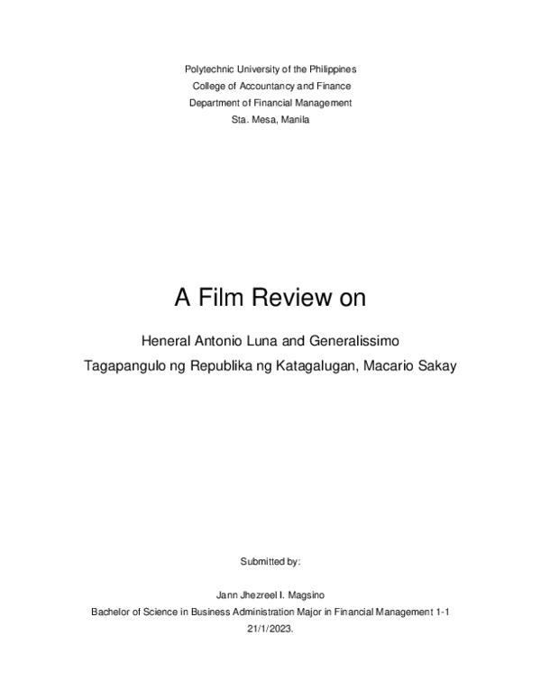 (PDF) A Film Review on Heneral Antonio Luna and Generalissimo ...