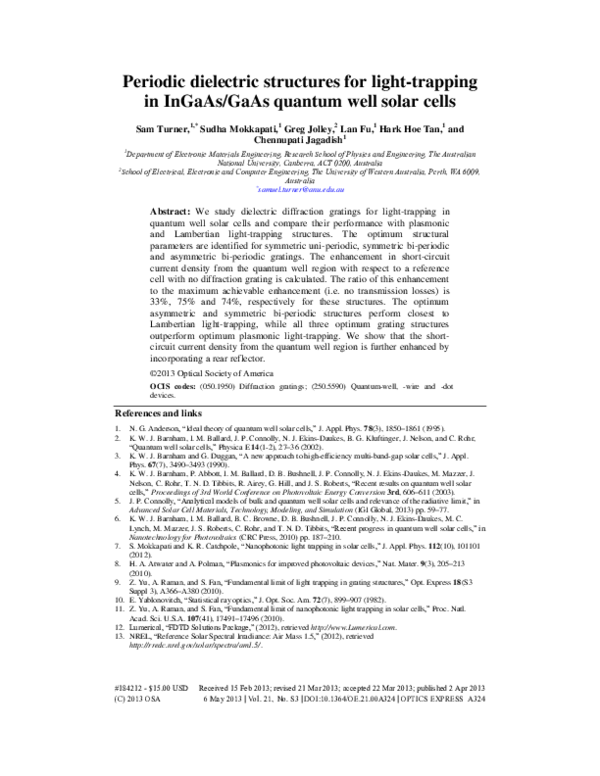 (PDF) Periodic dielectric structures for light-trapping in InGaAs/GaAs ...