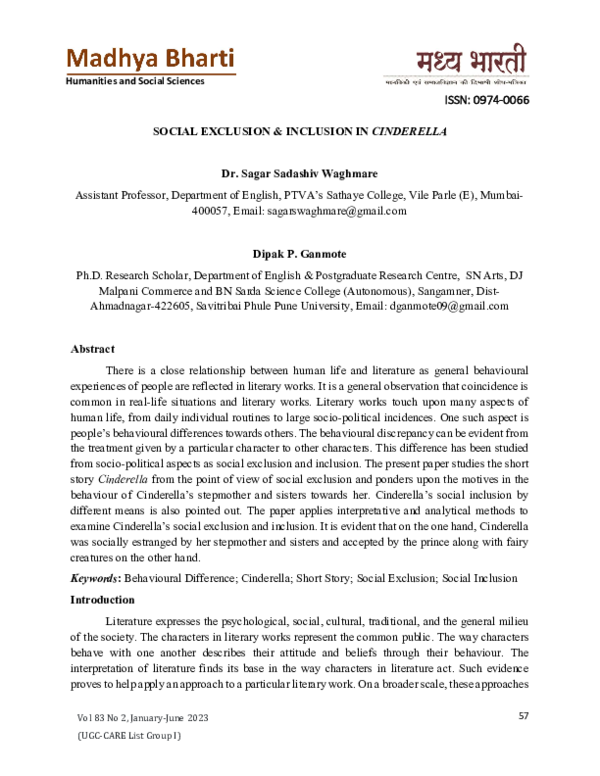 (PDF) SOCIAL EXCLUSION & INCLUSION IN CINDERELLA