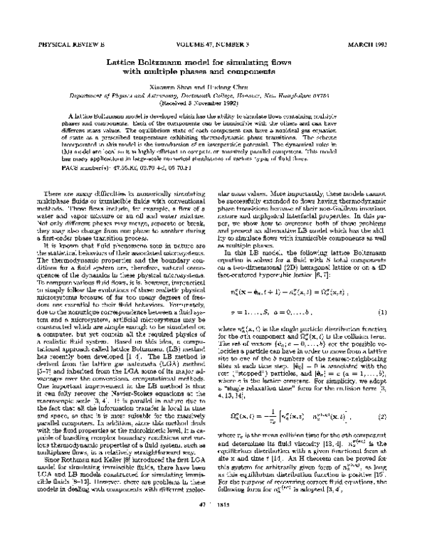 (PDF) Lattice Boltzmann model for simulating flows with multiple phases and components