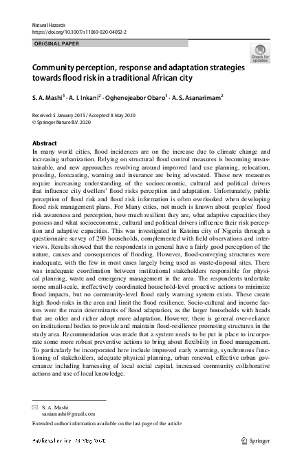 (PDF) Community perception, response and adaptation strategies towards ...