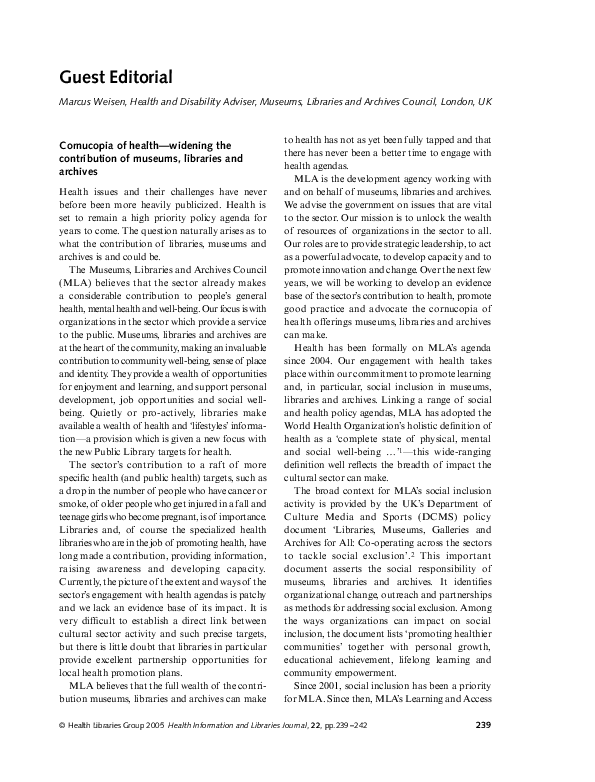 (PDF) Cornucopia of health--widening the contribution of museums ...