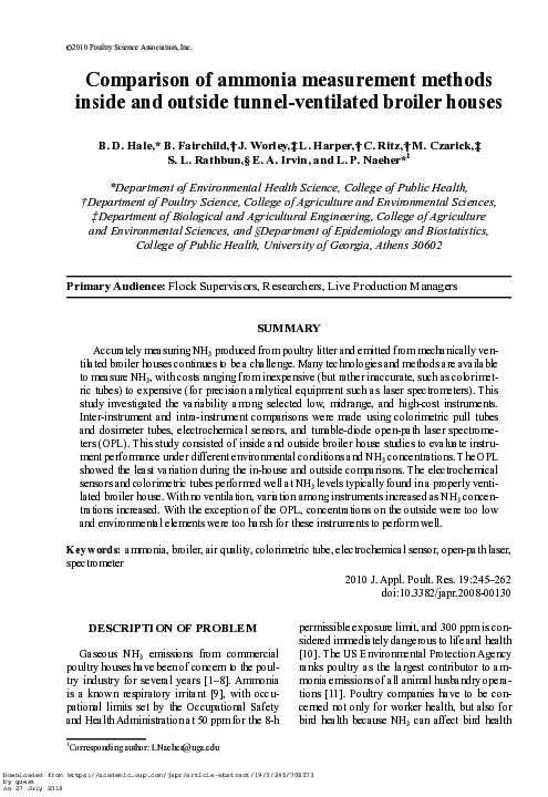 (PDF) Comparison of ammonia measurement methods inside and outside ...