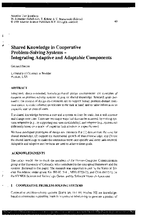 (PDF) Shared knowledge in cooperative problem-solving systems-integrating adaptive and adaptable ...