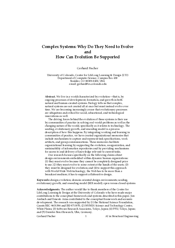 (PDF) Complex systems: Why do they need to evolve and how can evolution be supported