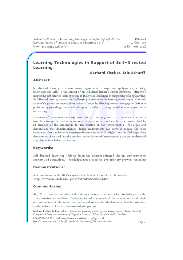 (PDF) Learning Technologies in Support of Self-Directed Learning ...