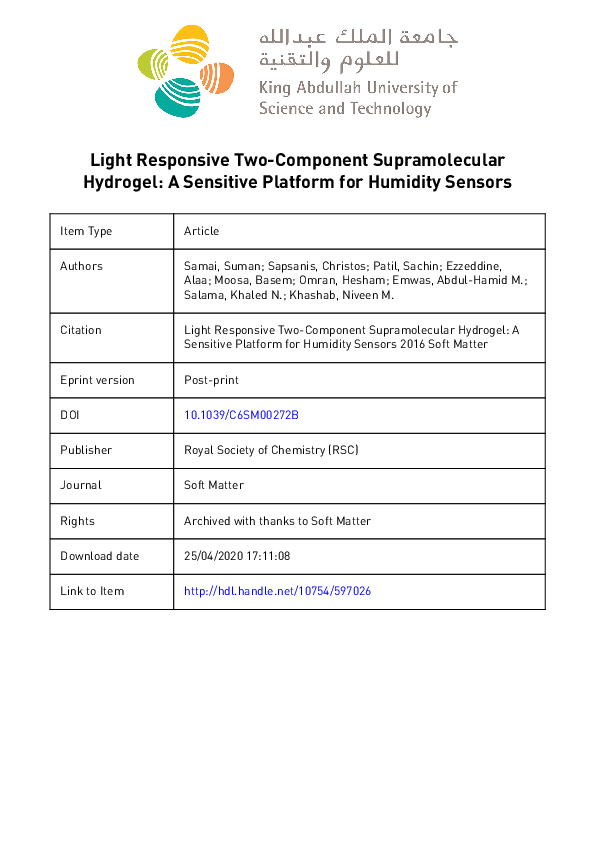 (PDF) A light responsive two-component supramolecular hydrogel: a ...