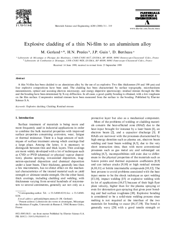 (PDF) Explosive cladding of a thin Ni-film to an aluminium alloy