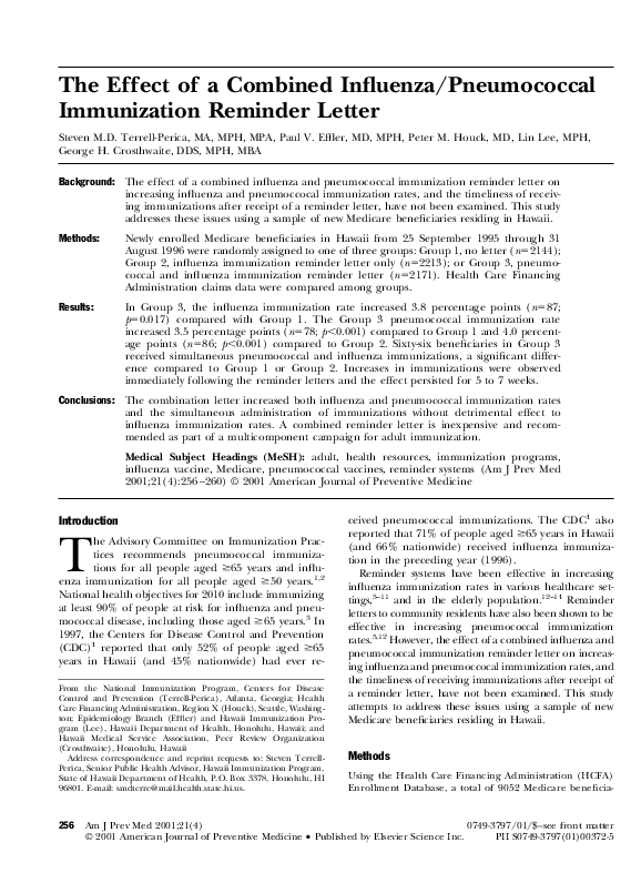 (PDF) The effect of a combined influenza/pneumococcal immunization ...