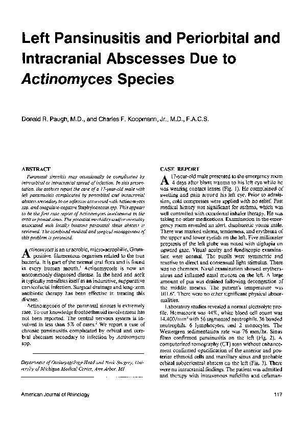 (PDF) Left Pansinusitis and Periorbital and Intracranial Abscesses Due ...