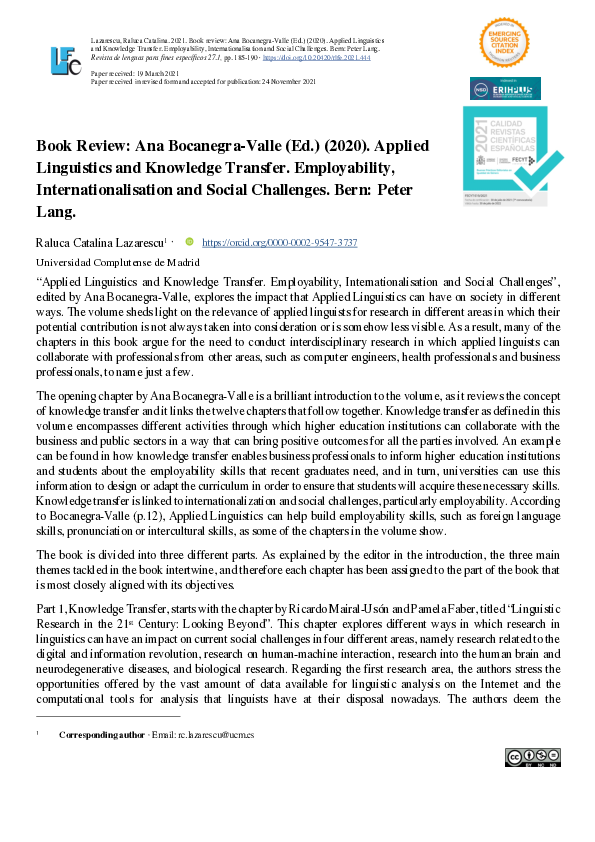 (PDF) Book Review: Ana Bocanegra-Valle (Ed.) (2020). Applied ...