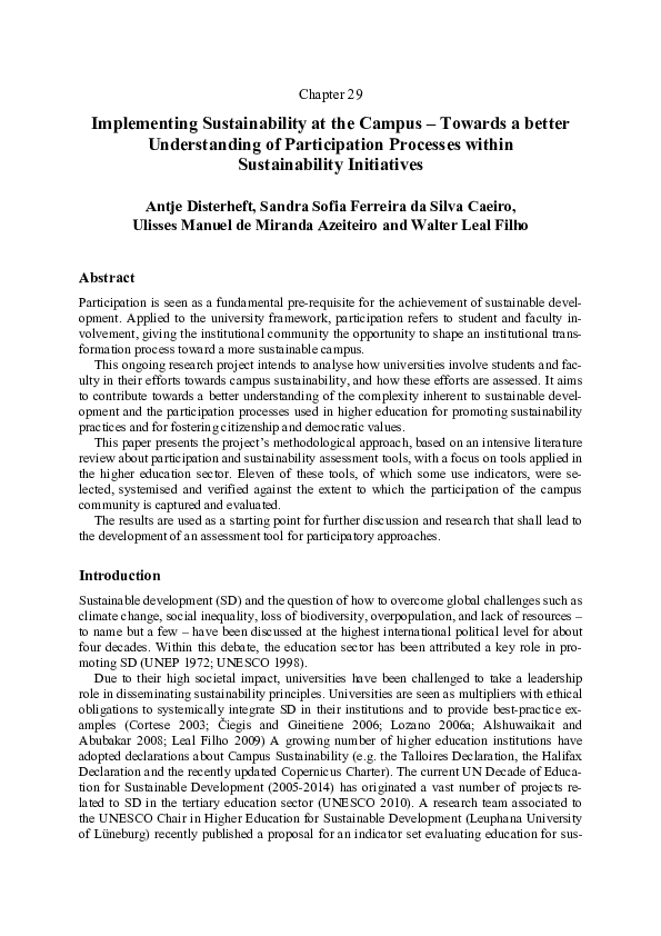 (PDF) Implementing Sustainability at the Campus – Towards a better ... (PDF) Implementing Sustainability at the Campus – Towards a better ...