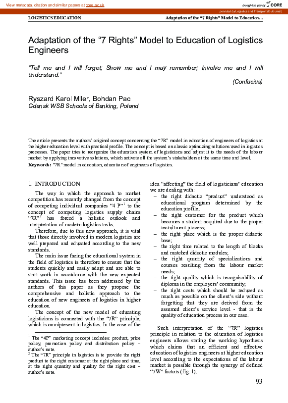 (PDF) Adaptation of the “7 Rights” Model to Education of Logistics ...